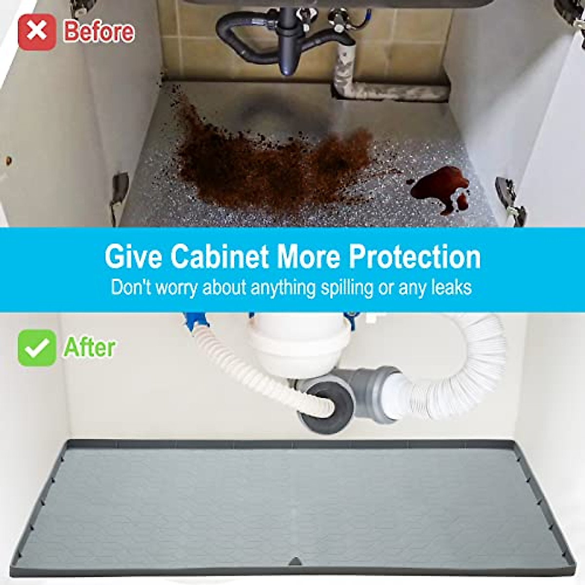Cibeat 34x22 Under Sink Mat, 34"x22", Grey