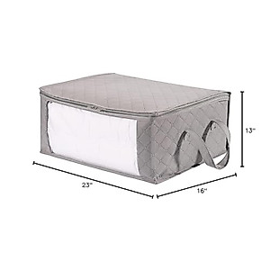 AzxecVcer 3 Pack Storage Bags,Foldable Storage Bag Organizers, Large Clear Window & Carry Handles,Under Bed Organizer Bag for Closets, Bedrooms for Comforters,Blankets,Clothes,Quilts and Towels, Gray)