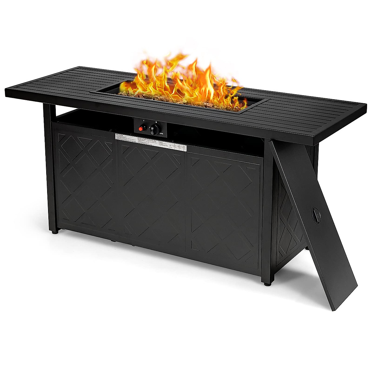 ORALNER Propane Fire Pit Table, 57” Rectangular Outdoor Fire Table 50,000 BTU Fire Pit w/Lid & Lava Rocks Auto Ignition Metal Patio Fireplace, Gas Firepit Table for Outside Yard Balcony Deck, Black