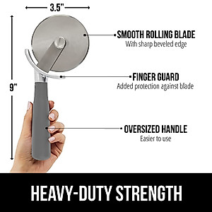 Gorilla Grip Manual Can Opener and Pizza Cutter, Can Opener Includes Built in Bottle Opener, Pizza Cutter is Rust Resistant, Both in Gray Color, 2 Item Bundle