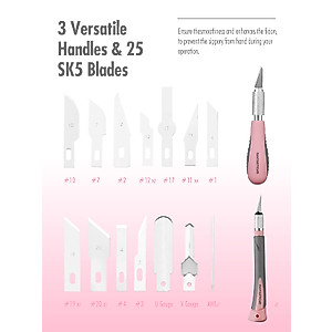FantastiCAR Craft Knife Precision Cutter Hobby Knife Blades Set (30pcs) for Art Work, Scrapbooking, Stencil, Architecture Modeling, Wood Leather Working (Pink)
