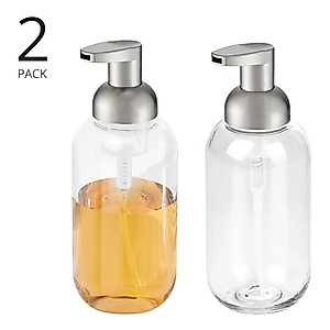 mDesign Round Plastic Refillable Foaming Soap Dispenser Pump Bottle for Kitchen Countertop and Sink - Vintage-Inspired, Compact Container Design - Twain Collection - 2 Pack - Clear/Brushed Chrome
