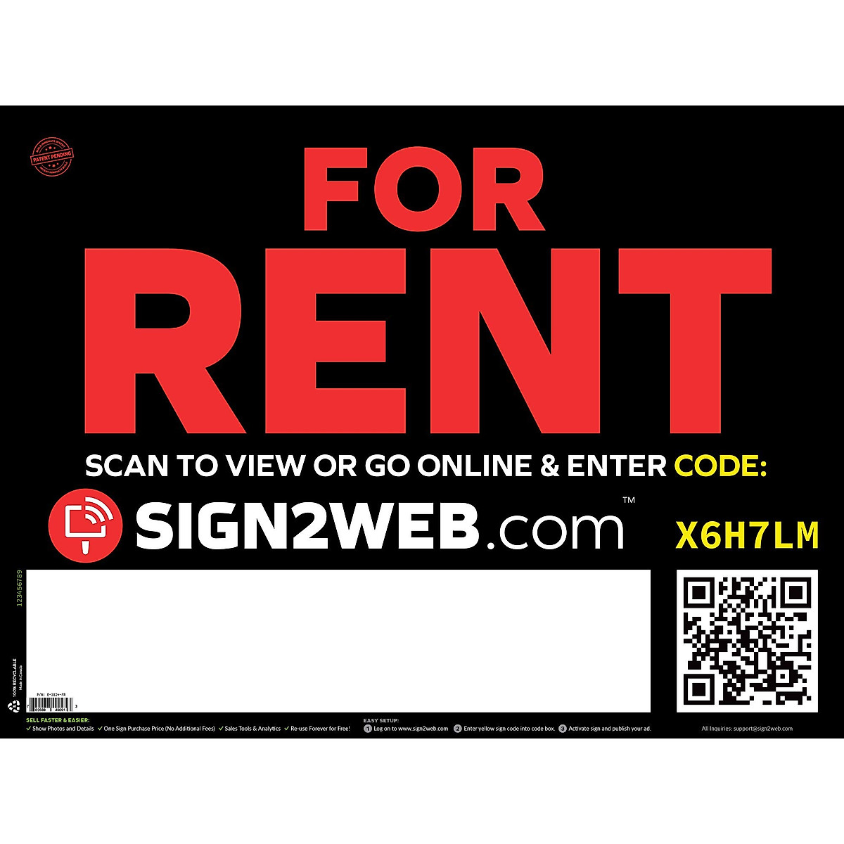 WEB ENABLED For Rent Real Estate Sign - Large 24” x 18” LASER PRINTED High Visibility For Rent Yard Sign - Double Sided House For Rent Sign - THE EVOLVED FOR RENT SIGN SOLUTION!