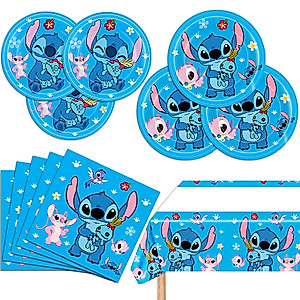 Stitch Party Supplies, 20 Plates, 20 Napkins and 1 Tablecover for Stitch Birthday Party Decorations