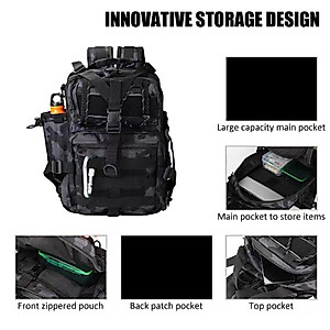 SARHLIO Fishing Tackle Backpack, Water-resistant Molle Fishing Backpack with Rod Holders, Camouflage Fishing Bag, Fishing Gear Storage for Camping, Fishing Trips