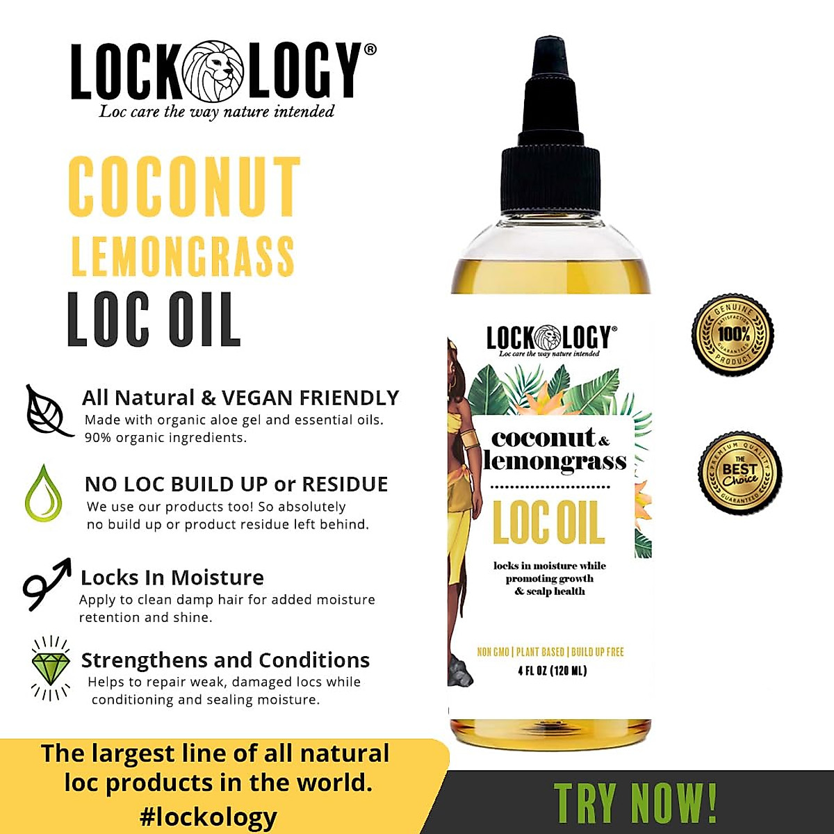 Lockology Loc Oil; Coconut Lemongrass Loc Moisturizer for Dreads; Hair Oil for Locs Products for Dreadlock Products