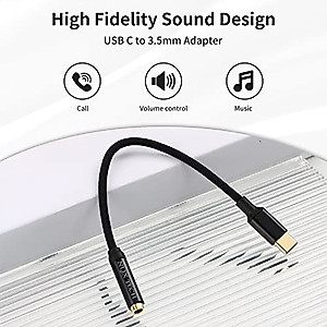 NLJX TECH USB C to 3.5mm Audio Adapter, USB Type C to 3.5mm Headphone Jack Adapter Female to Male for Samsung S8 S20 Series, S21, Note10, Pixel 2, iPad, MacBook（Black）