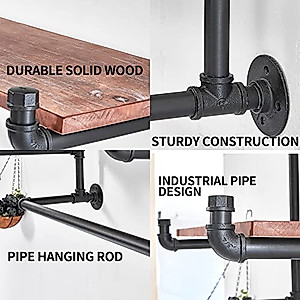 TEDIDUWA 30in Industrial Pipe Clothing Rack,2-Tier Wall Mounted Clothes Rack, Pipe Clothing Rack with Shelf, Wall Hangers for Clothes, for Bedroom, Laundry, Living Room, Retail Store