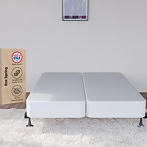 Greaton, 8-Inch Sturdy Box Spring for Mattress Support-Durable and Fully Assembled, Natural Wood Foundation for Queen, White