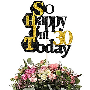 Gold So Happy I'm 30 Today Cake Topper for Birthday Party Decor, Glitter Happy 30th Bithday/Cheers to 40 Years Old Themed Birthday Party Decorations