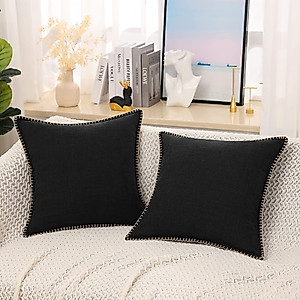 decorUhome Decorative Outdoor Throw Pillow Covers 18x18 Set of 2, Square Linen Rustic Farmhouse Pillow Covers with Stitched Edge for Couch, Sofa, Living Room, Black