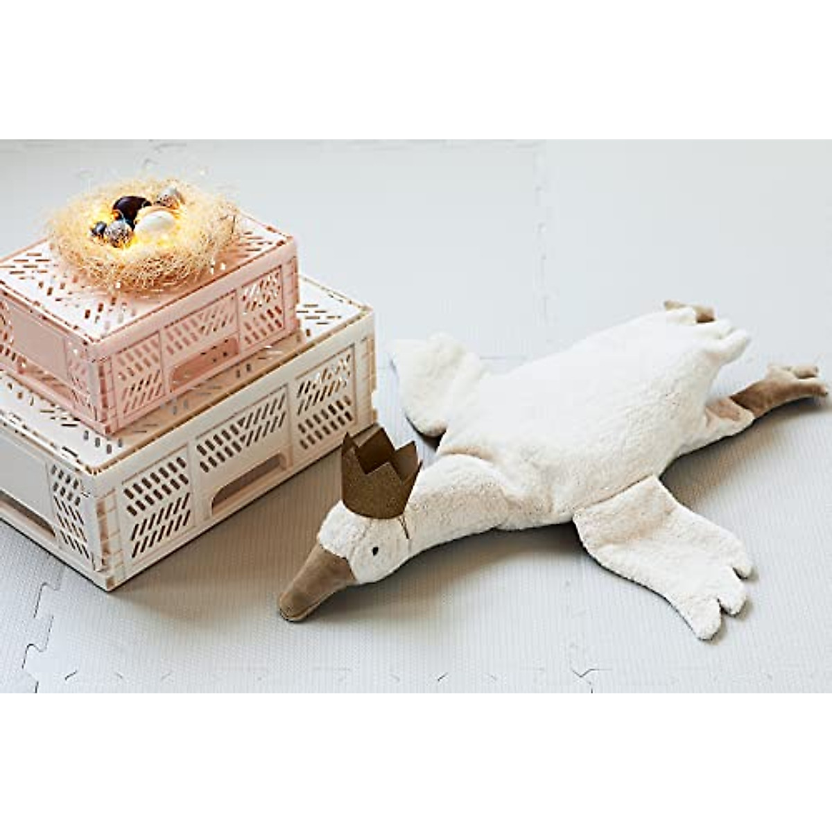 3 Sprouts Recycled Plastic Collapsible Crate - Stackable Folding Storage Crate for Organization for Adults & Kids - Foldable Plastic Crate - Large - Cream