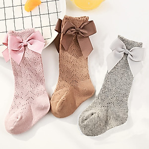 Colorful Childhood Baby Girls Knee High Socks Toddlers Tube Ruffled Bow Stockings Infant Newborn Cotton Princess Frilly Socks (5-Pack Brown Sets, 0-12 Months)