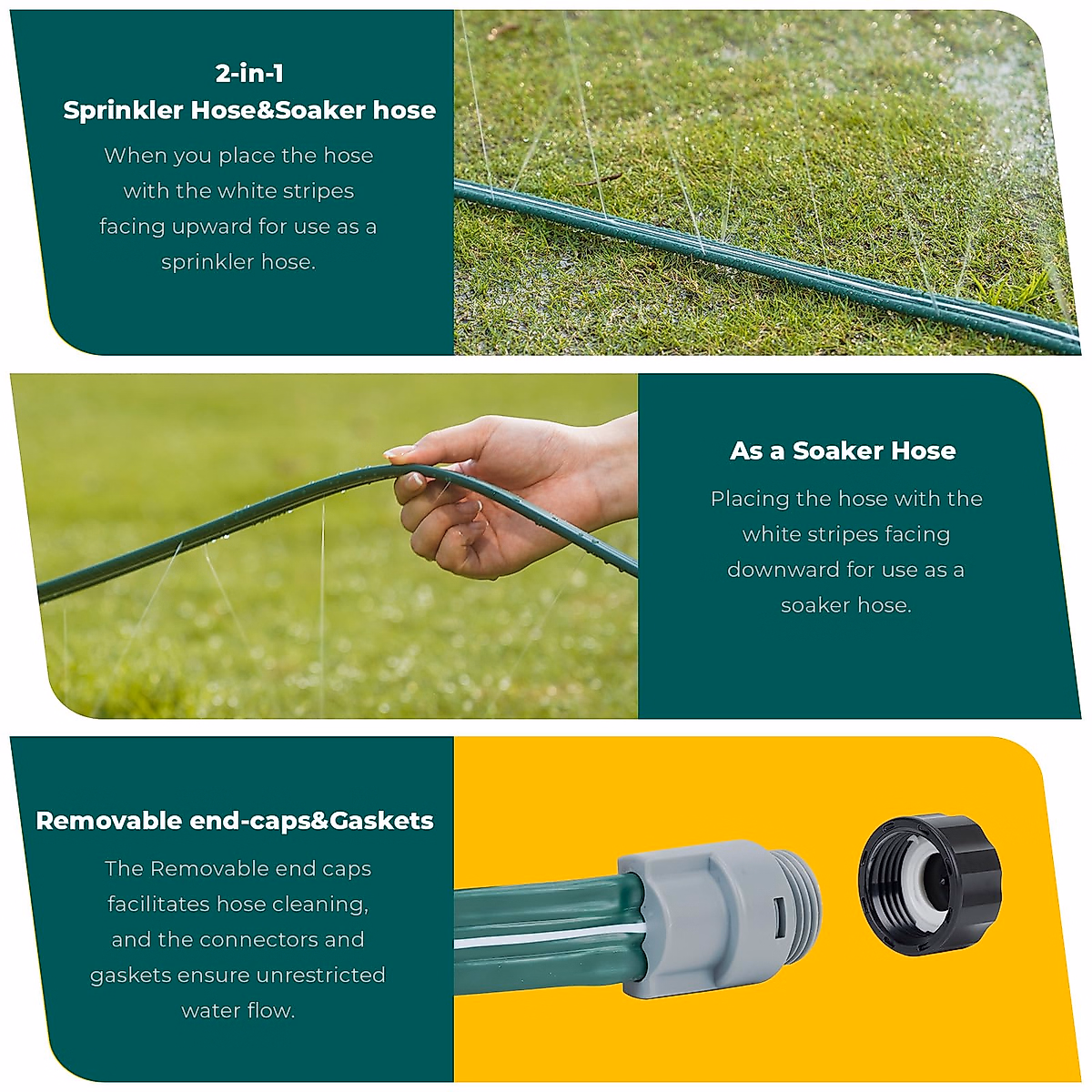 DXront Sprinkler Soaker Hose 50ft for Garden Lawn, Watering Hose with Holes, High-Efficiency Water-Saving Garden Irrigation System, Drip Hose Sprinkler