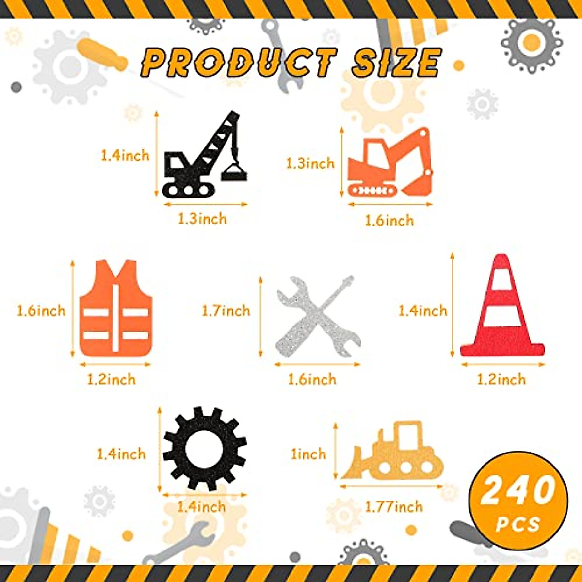 240 Pieces Construction Confetti Construction Party Supplies Construction Table Confetti Boy Birthday Party Favor Forklift Crane Excavator Gear Vest Roadblock Wrench Party Decorations for Baby Shower