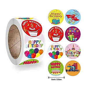 Happy Birthday Stickers 1'' Circle Labels Letters 500 Per Pack New Roll Handicraft Decoration Happy Birthday Sealing Sticker Envelope Wedding Celebration 8 Different Designs Decoration