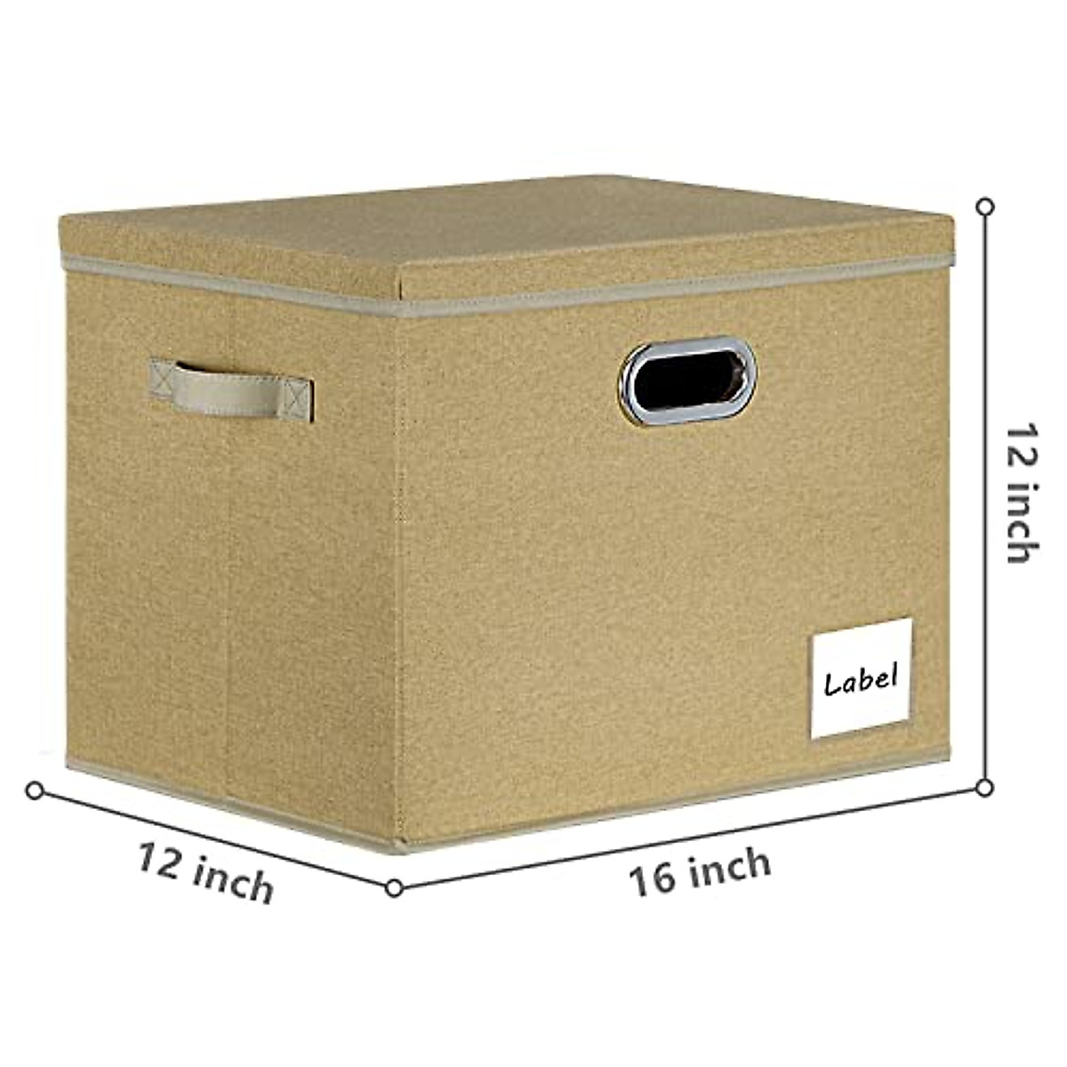 LHZK 4Pack Extra Large Storage Bins with Lids 16x12x12 Foldable Linen Fabric Storage Boxes with Lids, Decorative Fabric Storage Bins with Label & 3 Handles for Shelves Bedroom Home Office-Black,Beige