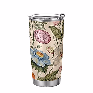 xigua Floral Dragonflies 12oz Tumbler with Lid and Straw, Stainless Steel Vacuum Insulated Coffee Tumbler Cup, Double Wall Travel Mug for Hot and Cold Drinks