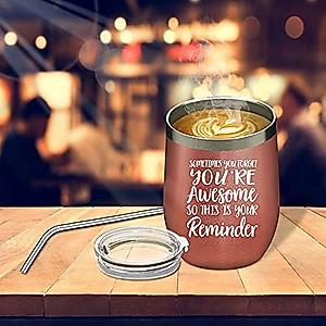 KTELLTY 12 Oz Stainless Steel Wine Tumbler Set, Retirement Gifts for Women, Gift for Women, You'Re Awesome-Rose Gold