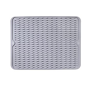 Silicone Dish Drying Mat for Kitchen Counter, 12'' x 6'' Heat Resistant, Non-Slip Design, Quick Dry, Easy Clean, Raised Edge Holds Water, BPA Free, Food Grade Silicone- Gray