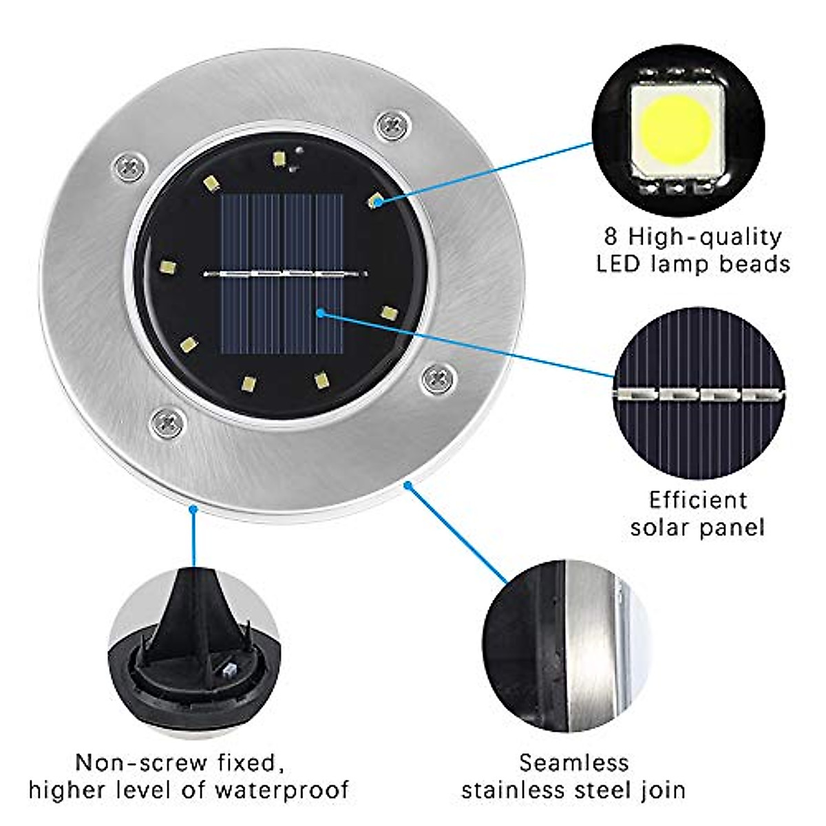 Solar Ground Lights, Solar Disk Lights 8LED Outdoor Landscape Lights for Garden Patio Pathway Lawn Yard Driveway Walkway(8Packs)