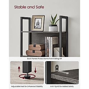 VASAGLE 5-Tier Bookshelf, Book Shelf, Industrial Bookcase, with Steel Frame, for Living Room, Home Office, Bedroom, 9.4 x 24.4 x 65 Inches, Charcoal Gray and Black ULLS025B04