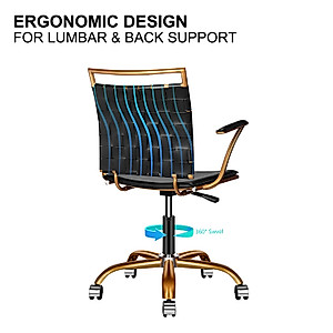 LUXMOD Home Office Chair Ergonomic Vegan Leather Swivel Chair, Black Office Chair Reception Chair Black and Gold Desk Chair, Ergonomic Desk Chair for Extra Back & Lumbar Support - Black & Gold