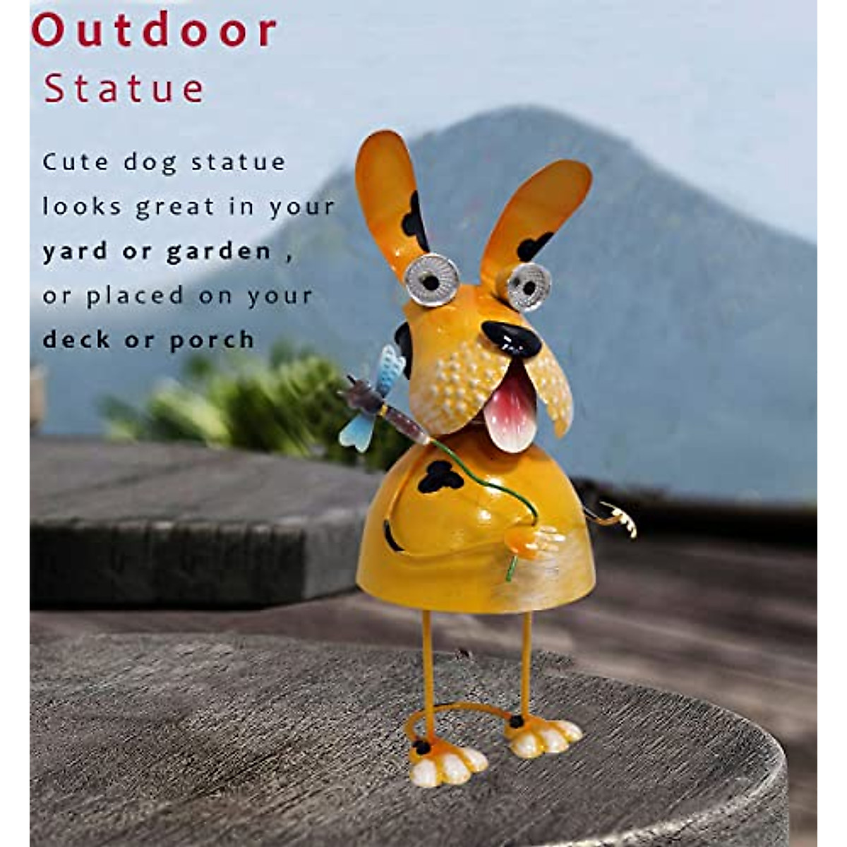 GDF Garden Dog Statues with Solar LED Lights, Luminous Eyes, Metal Yard Decor, Outdoor Whimsical Figurine Lighted Outdoor Decorations for Garden,Lawn,Porch