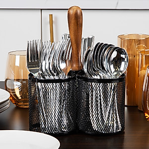 Mind Reader Metal Utensil Caddy, Silverware Organizer, Cutlery Holder, 3-Section, Black