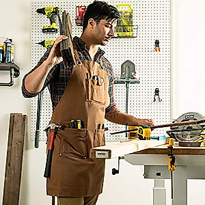Texas Canvas Wares Waxed Canvas Heavy Duty Work Apron With Pockets - Deluxe Edition with Quick Release Buckle Adjustable up to XXL for Men and Women (Brown Deluxe Edition)
