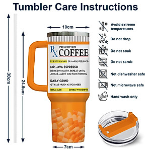 34HD Rx Prescription Tumbler with Handle and Straw, 40oz Prescription Coffee Cup, Coffee Lovers Gifts, Funny Medical Gifts for Phamarcists, Nurses, Doctors, Hospital Workers