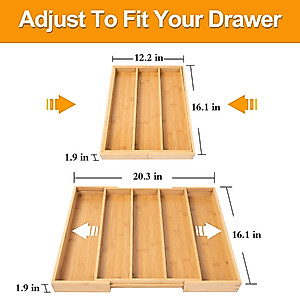 oridom Bamboo Silverware Organizer, Expandable Kitchen Drawer Organizer, Multi-Purpose Storage for Utensil Organizer, Large Capacity Cutlery Organizer in Drawer