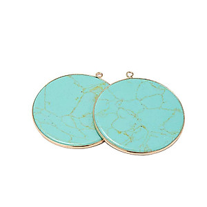 ATLLM Turquoise Circle Pendant Gold Gemstone Large Bohemian Necklace Natural Stone BOHO Round Charm Disc Marble Quartz