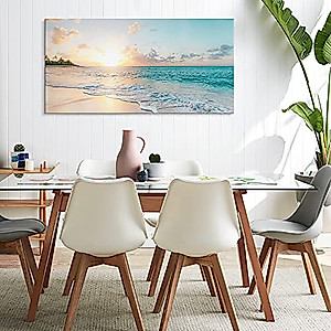 Goldfoilart Beach Wall Art Sunset Pictures Ocean Prints Romantic Sea Waves Canvas Paintings for Living Room Bedroom Bathroom Office Framed Artwork Decorations Wall Decor Easy to Hang 20"x40"