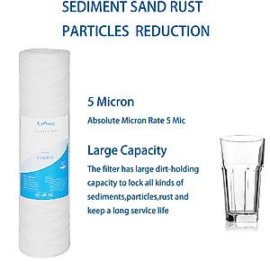 Lafiucy 5 Micron 10" x 2.5" String Wound Sediment Water Filter Cartridge,5 Pack,Whole House Sediment Filtration, Universal Replacement for Most 10 inch RO Unit