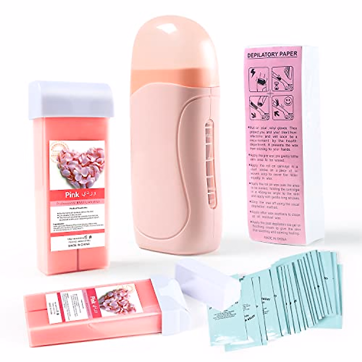 Waxing Kit for Women,Roll On Wax,Roll On Wax Kit with 100 Wax Strips for Hair Removal Wax Kit,Beth lee Rose Wax Roller Kit Wax Warmer for Legs,and Arms,at Home Waxing Kit for Women and Men