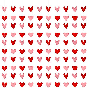 CCINEE 10 Pack Valentines Red Pink Heart Hanging Garland Banners Paper Heart Hanging String Garlands Valentine Hanging Heart Decoration for Valentine's Day Wedding Engagement Home Party Decor
