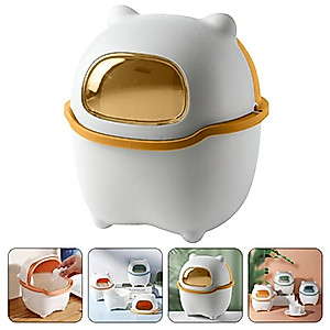Hemoton Plastic Bins Plastic Bins Desk Trash Can Bear Shape Trash Can Wastebasket Desktop Trash Can with Lid Garbage Container Bin for Bathroom Kitchen Office Dorm Portable Desk Portable Desk