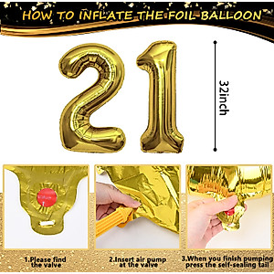 21st Birthday Decorations for Man Her , Black and Gold 21st Birthday Balloons Set Party Decorations with 21st Happy Birthday Banner，Black and Gold for Boys Girls 21 Birthday Party Supplies