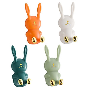 4pcs Adorable Rabbit Nail Hook Decorative Hooks Wall Mounted Hooks Kids Clothes Hanger Wall Mount Coat Rack Self Adhesive Hooks Animal Wall Hooks Cartoon Key Holder for Wall