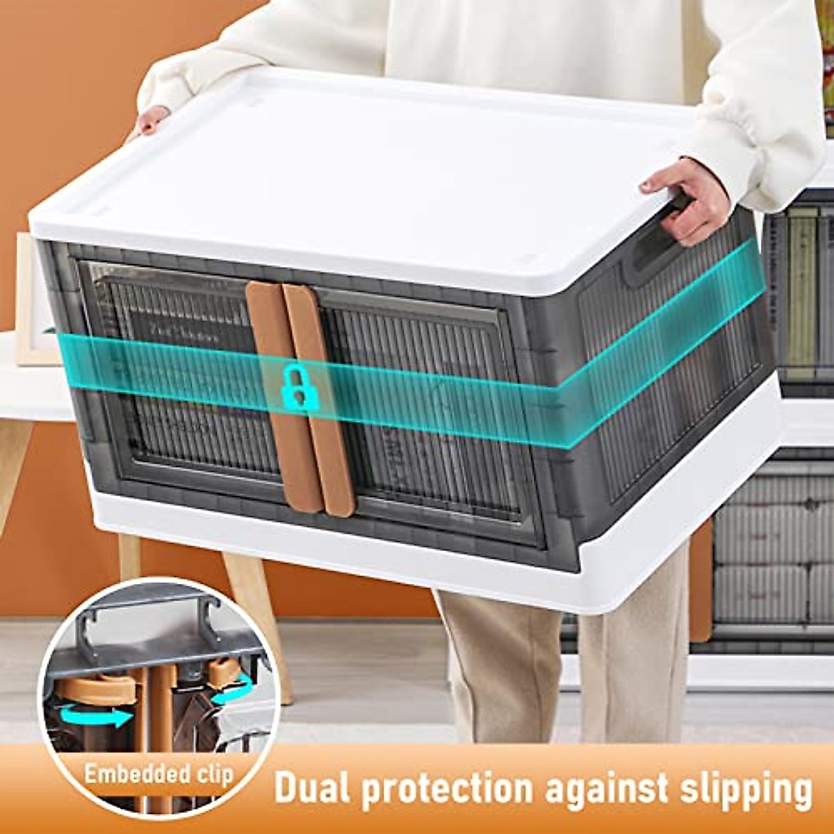 Storage Bins with Lids with Removable Rollers, Sturdy Storage Box with Door and Secure Latching Buckles, Foldable Closet Organizer, Easy installation, Plastic Storage Containers (White)