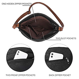 CLUCI Crossbody Bags for Women Leather Purse Travel Vacation Triple Pockets Vintage Handbags Shoulder Bags Black with Brown