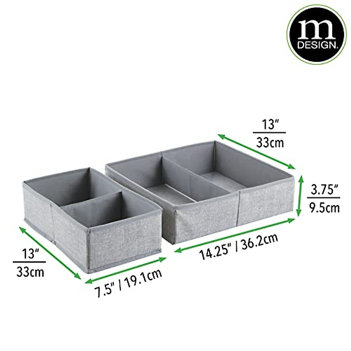 mDesign Soft Fabric Dresser Drawer and Closet Storage Organizer Bin for Bedroom - Holds Lingerie, Bras, Socks, Leggings, Clothes, Purses, Scarves, Lido Collection - 4 Pack - Gray