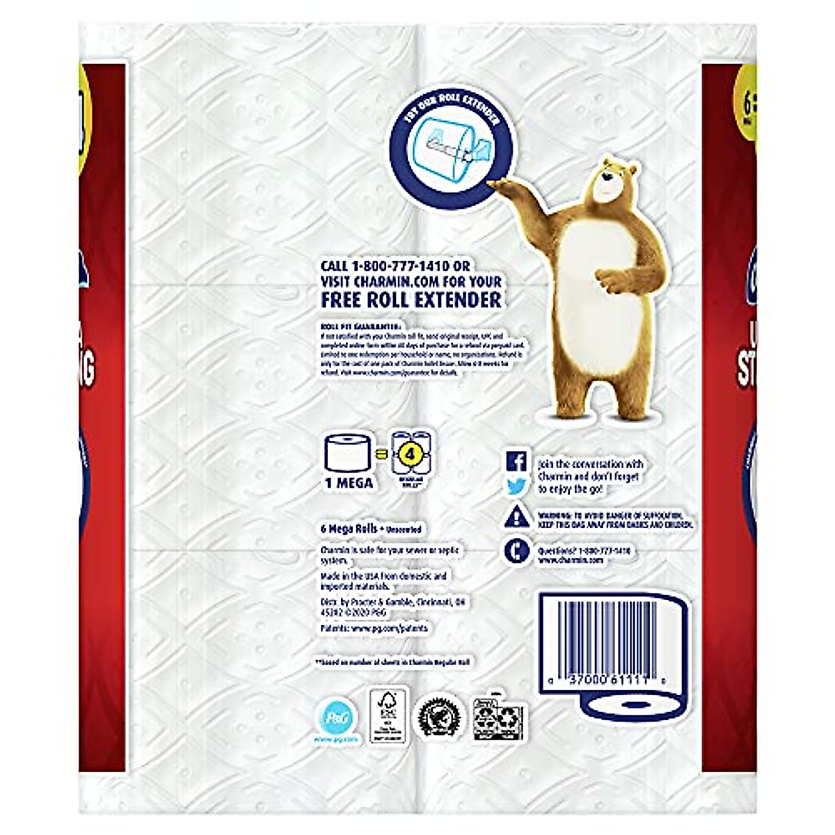 Charmin Ultra Strong Toilet Paper, 6 Mega Rolls = 24 Regular Rolls, 6 Count