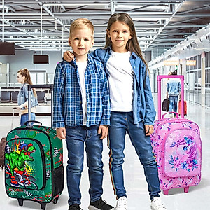 UFNDC Kids Luggage for Boys, Dinosuar Suitcase Rolling with Wheels，Travel Carry on for Children Toddler Elementary