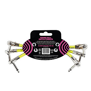 Ernie Ball Patch Cable 3-Pack, Flat Angle/Flat Angle, 6in, Black (P06059)
