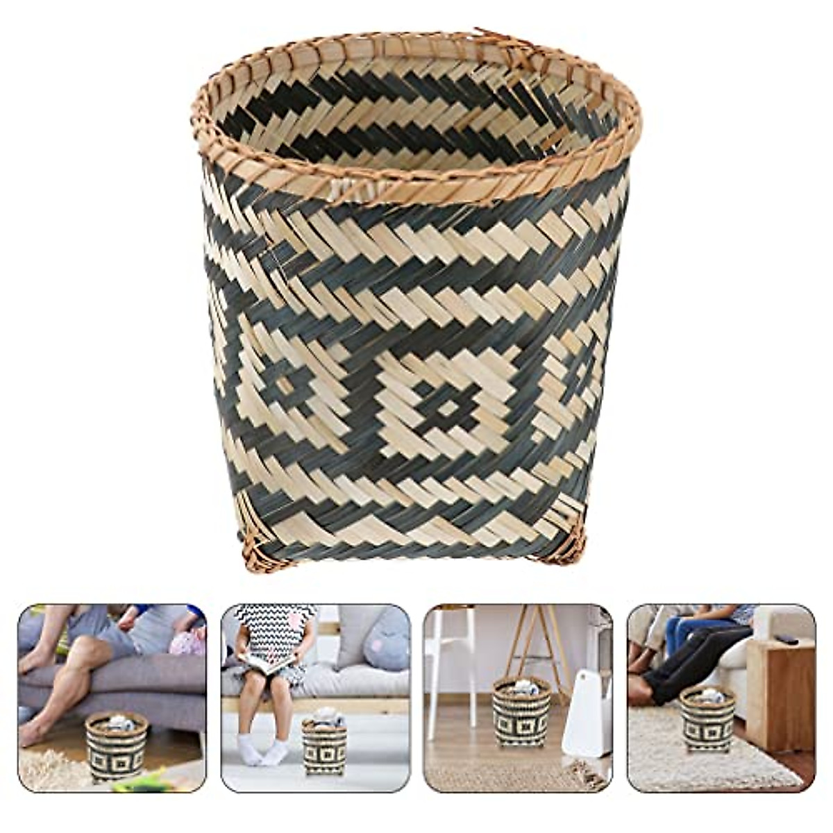 UPKOCH 1pc Weaving Trash Can Vintage Waste Paper Basket Bedroom Sundries Organizer