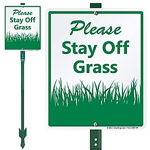 SmartSign 12 x 10 inch “Please Stay Off Grass” LawnBoss Yard Sign with 3 foot Stake, 40 mil Laminated Rustproof Aluminum, Green and White, Set of 1, Made in USA