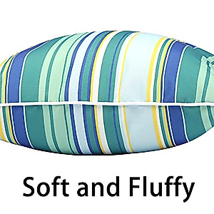 Maphissus 2 PCS Outdoor Throw Pillows Included Inserts,18x18 Inches Green Striped Square Pillows,Waterproof Stuffed Pillow for Patio Garden Bench Furniture