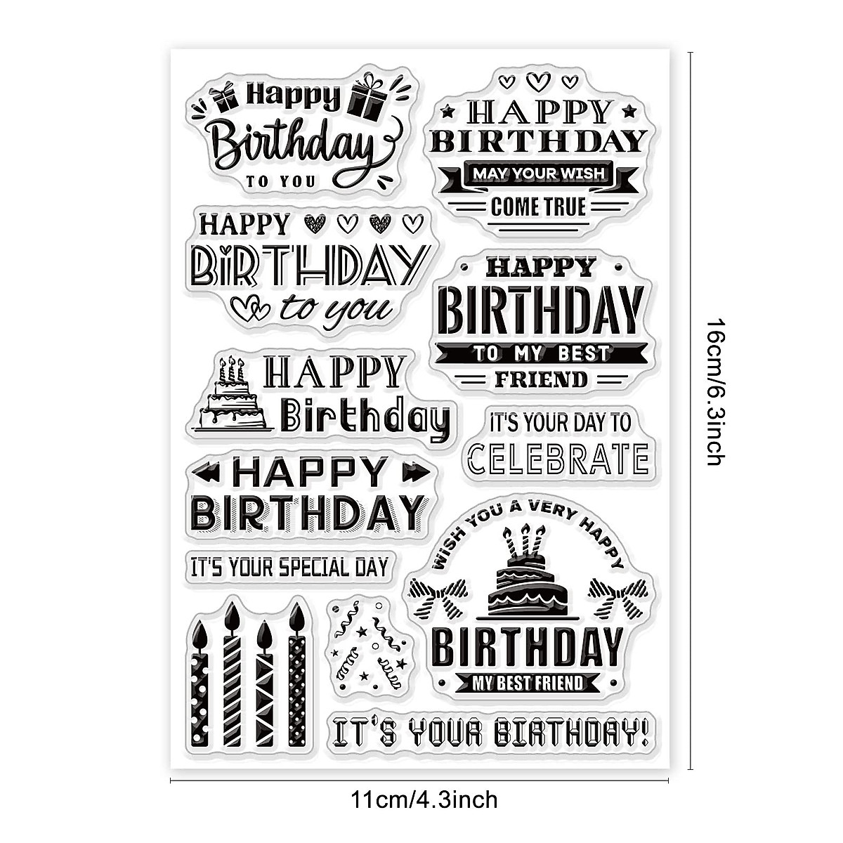 PH PandaHall Happy Birthday Pattern Clear Stamps, Transparent Rubber Stamps Words Candles Banner for DIY Scrapbooking Stamps Birthday Card Making Decoration Paper Photo Card Album Crafting